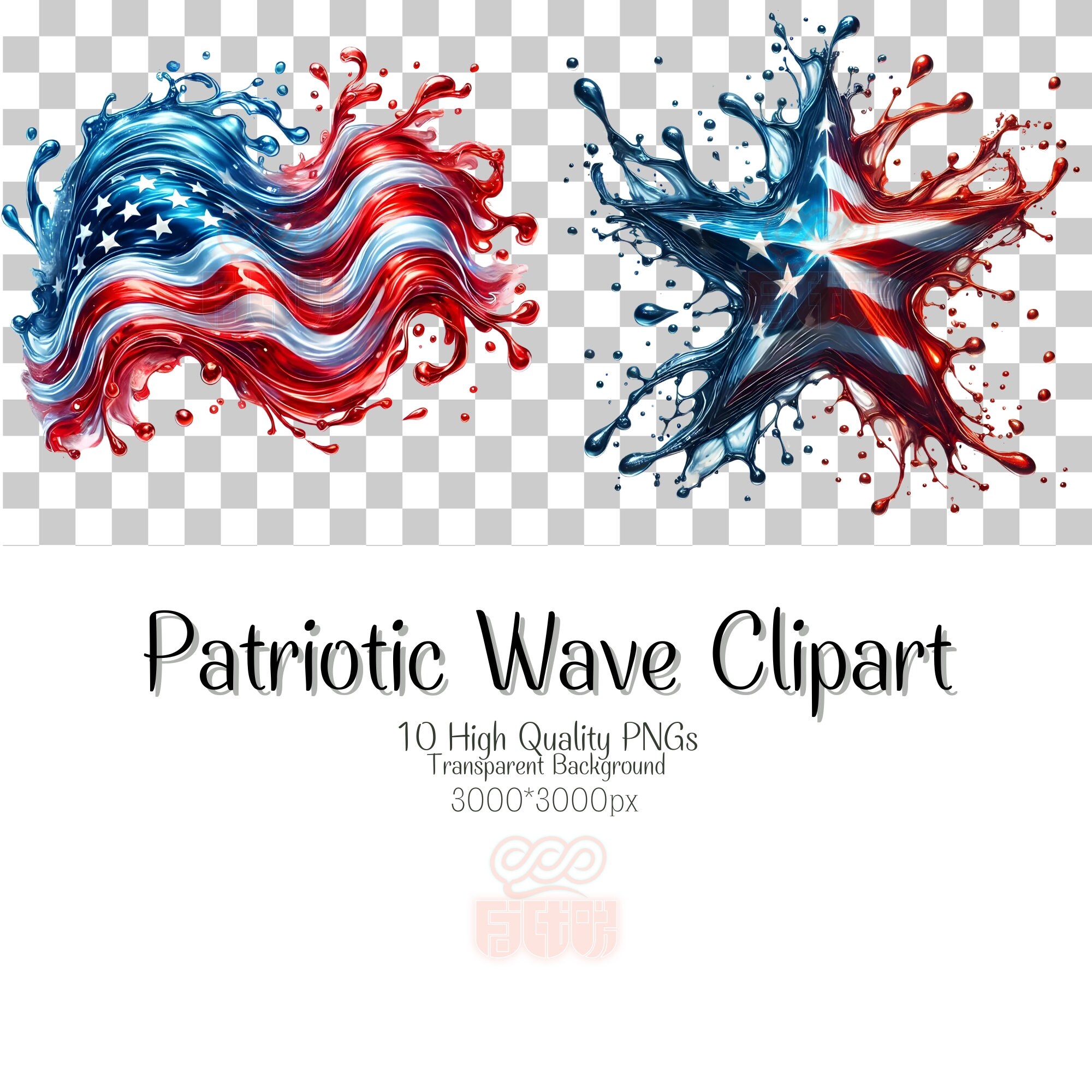 Watercolor Patriotic Wave Clipart,10 High Quality Pngs,water Splash ...