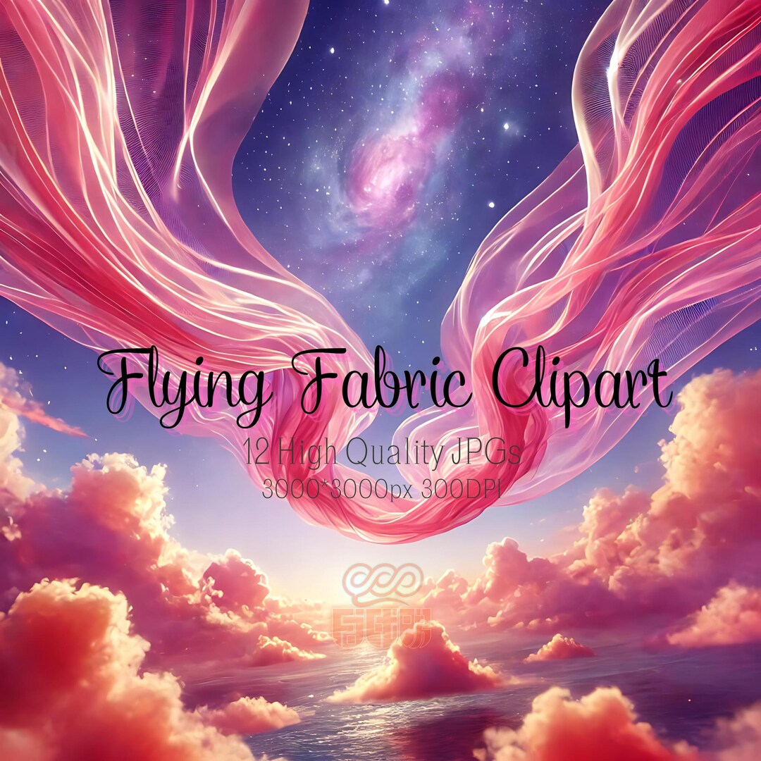 Watercolor Flying Fabric Clipart: Sky & Cloth Waves (digital Download ...