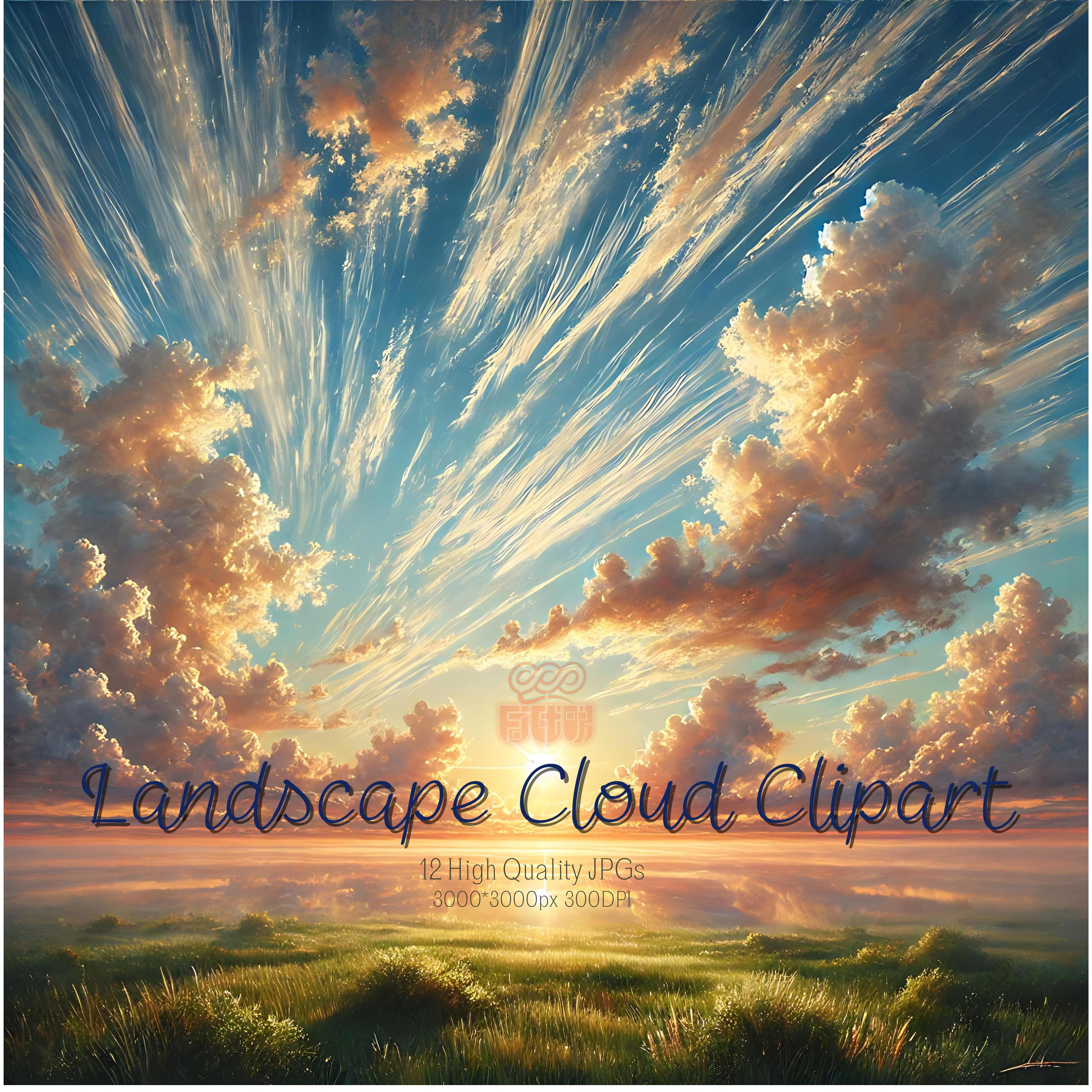 Watercolor Landscape Cloud Clipart,12 High Quality Jpgs,landscape ...