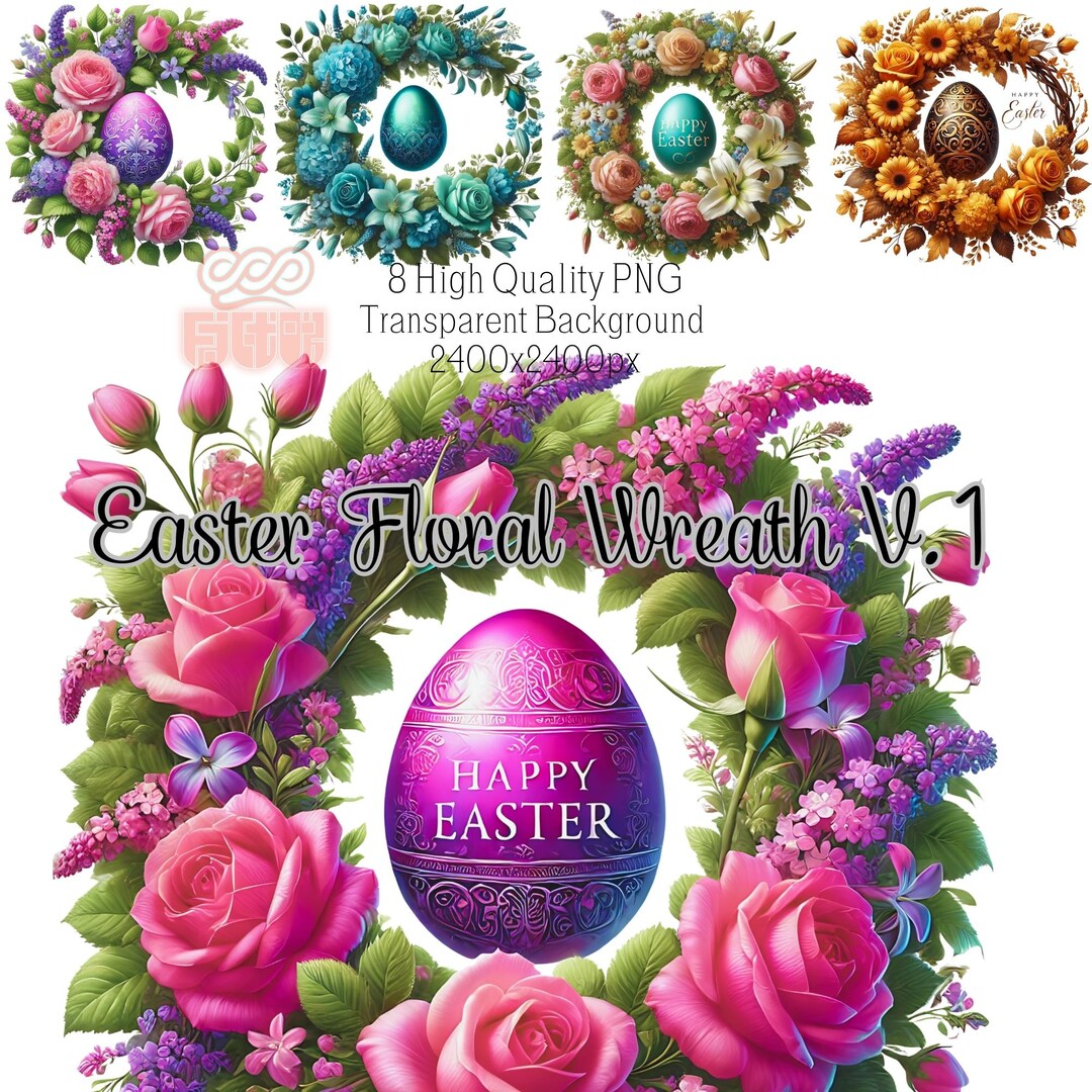 Easter Floral Wreath Clipart V.1,8 High Quality Png,happy Easter Floral ...