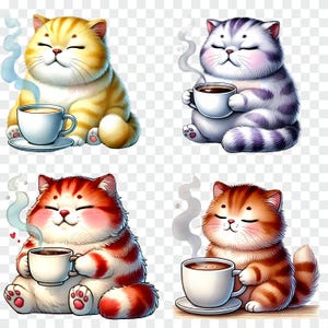 Watercolor Coffee Cat Clipart,16 High Quality Pngs,coffee Cat Png,cute ...