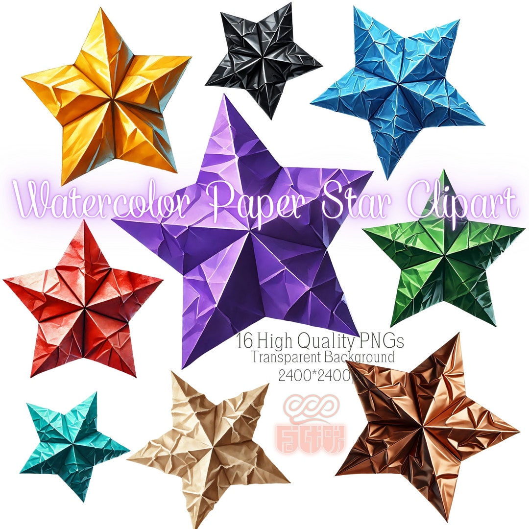 Watercolor Paper Star Clipart,16 High Quality Pngs,cute Folding Paper ...