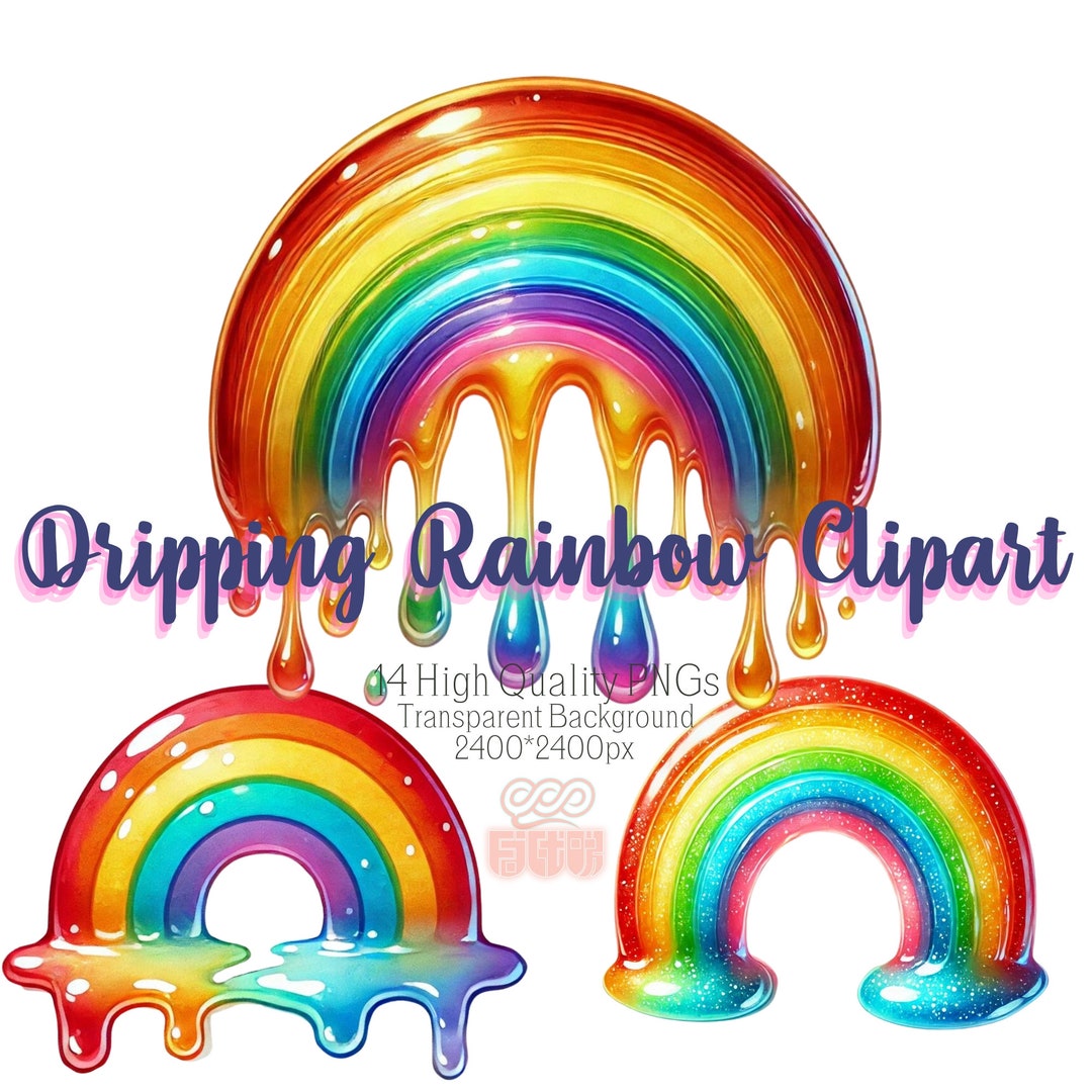 Watercolor Dripping Rainbow Clipart,14 High Quality Pngs,dripping ...