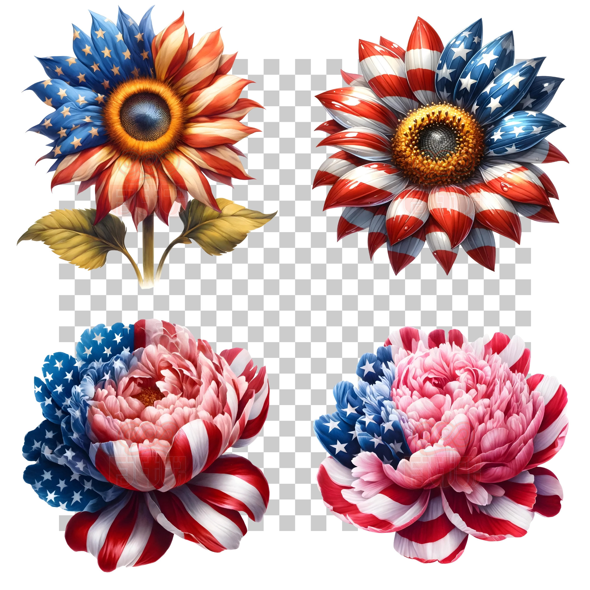 Watercolor Patriotic Flower Clipart, 20 High Quality Pngs, Watercolor ...