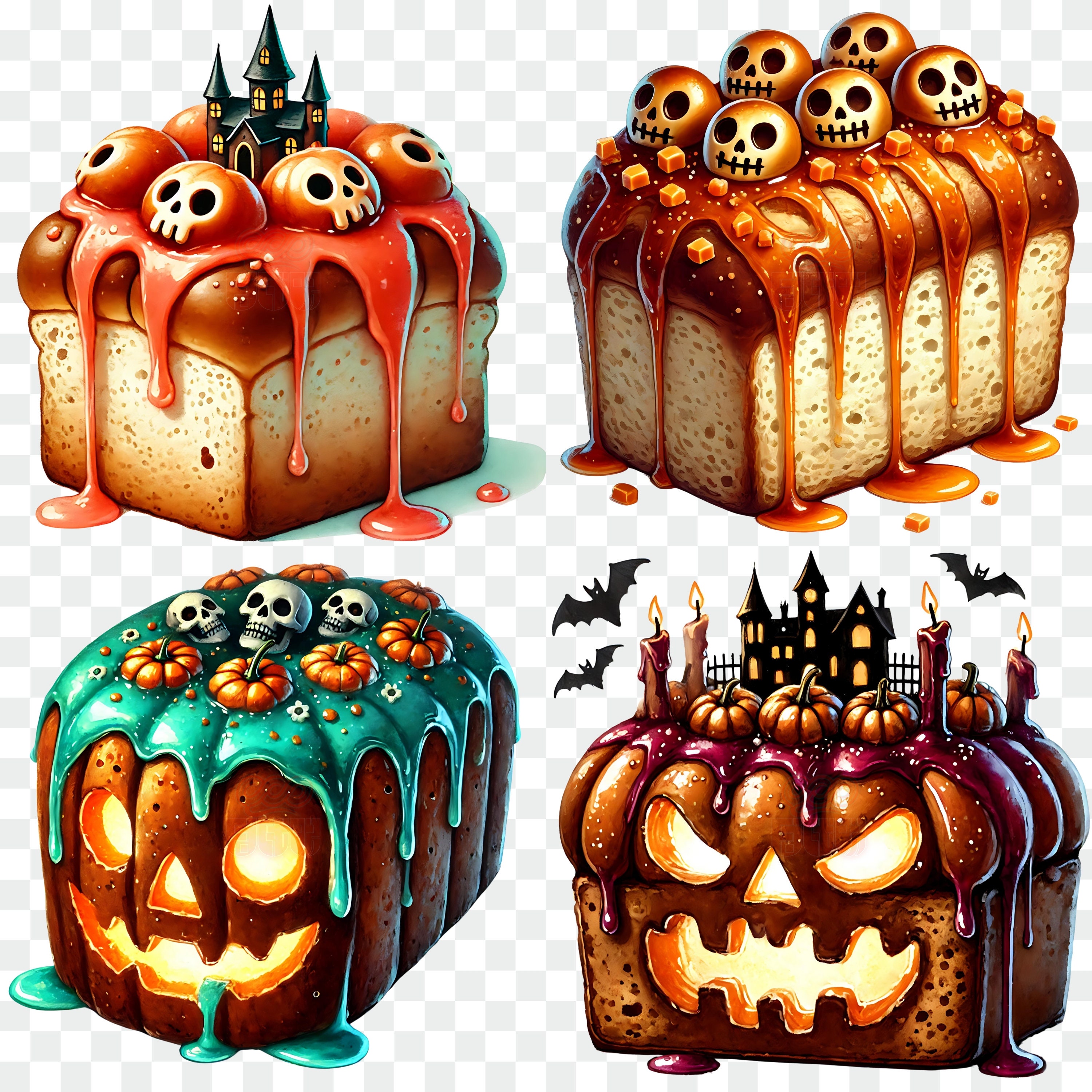 Watercolor Spooky Halloween Bread Clipart,11 High Quality Pngs ...