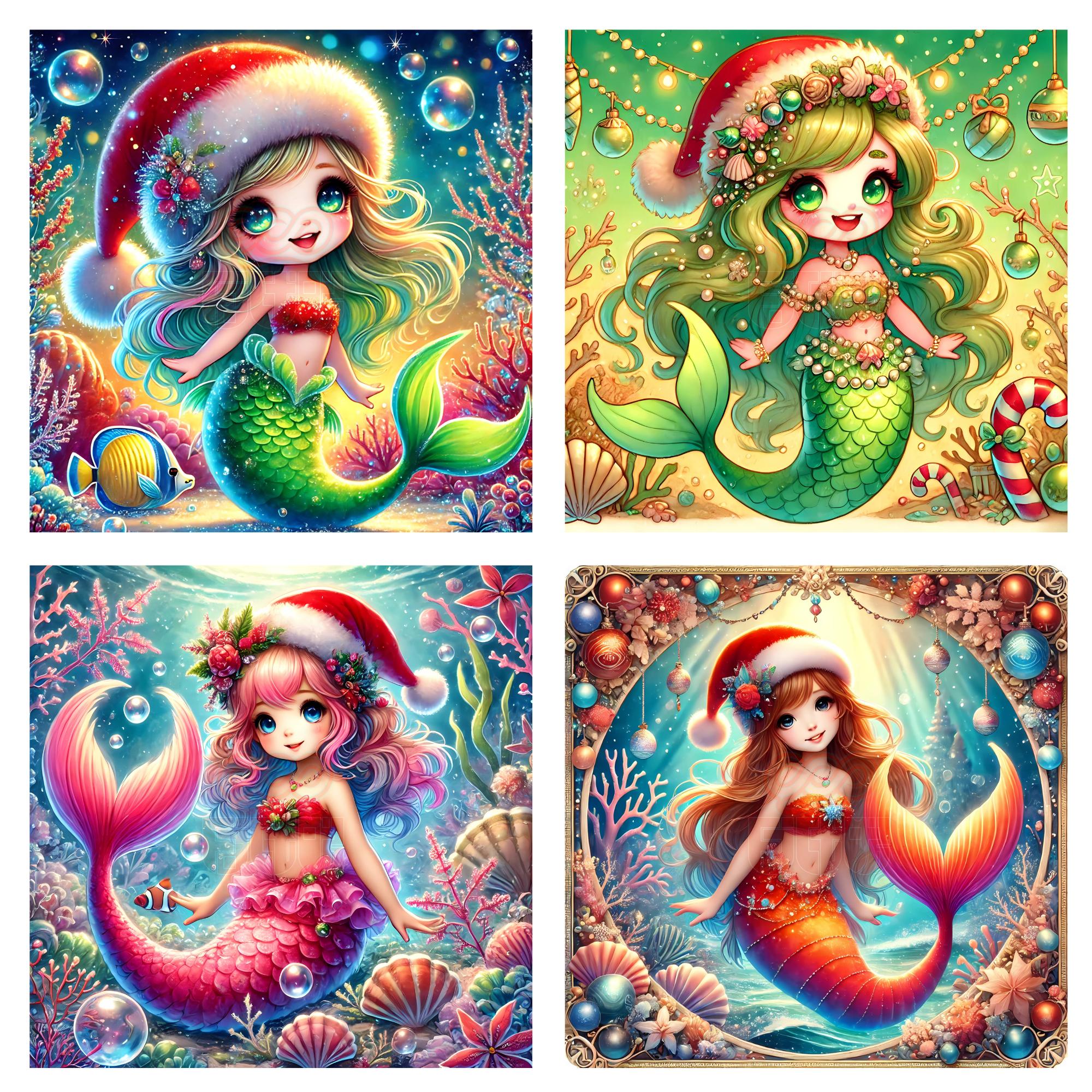 Watercolor Christmas Mermaid Clipart,10 High Quality Jpgs,cute Mermaid ...