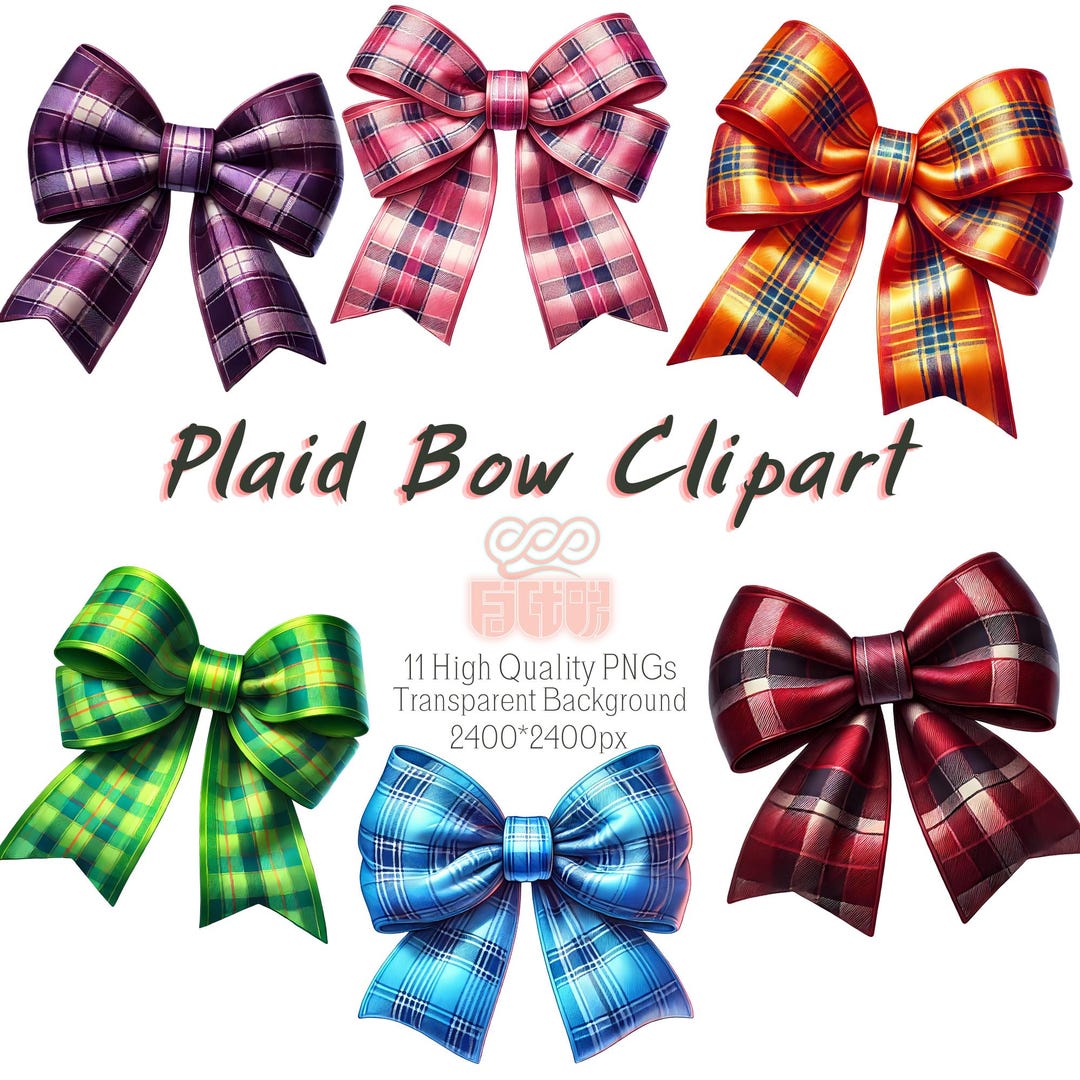 Plaid Bow Clipart,11 High Quality Pngs,instant Download,cute Bow,plaid ...