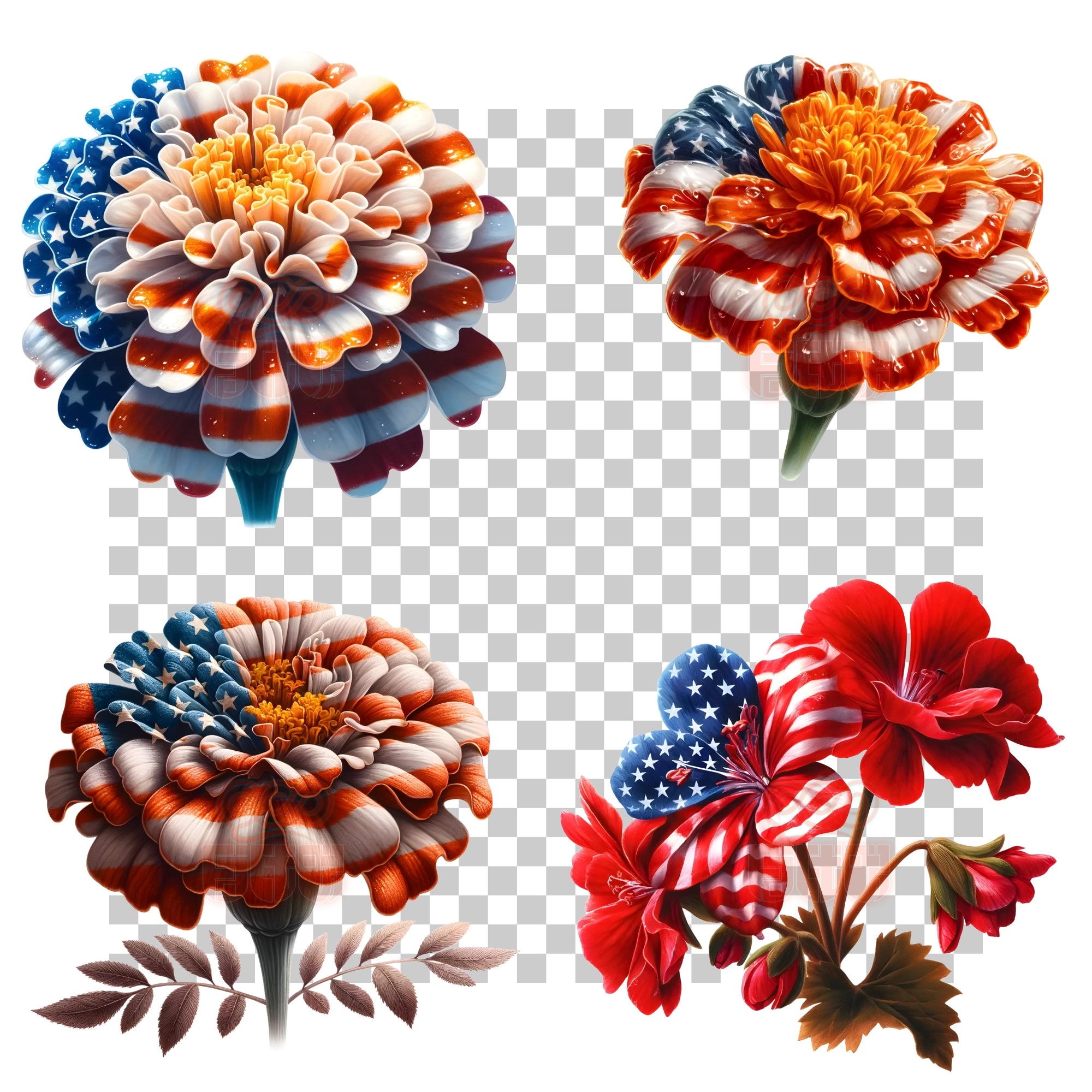 Watercolor Patriotic Flower Clipart, 20 High Quality Pngs, Watercolor ...