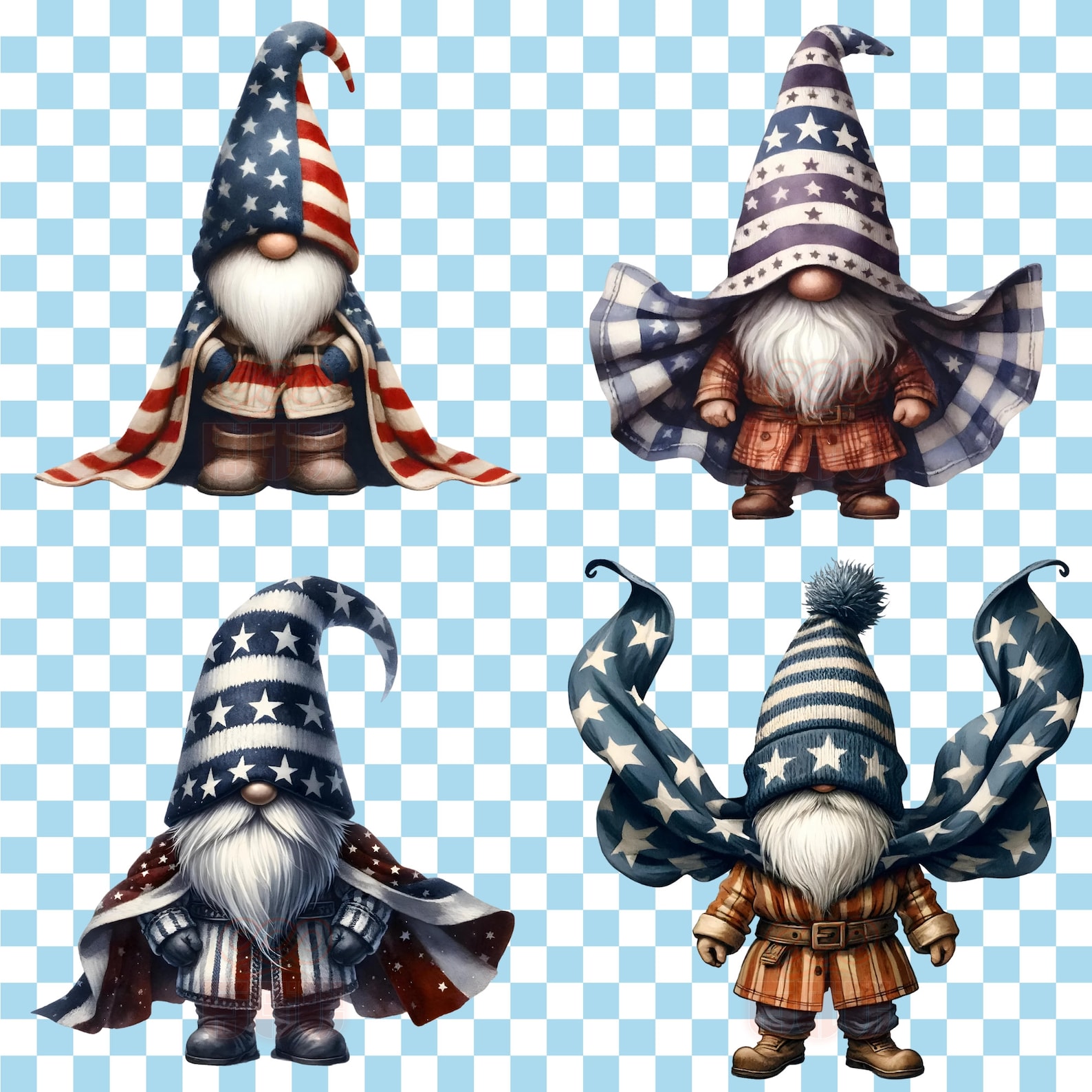 Watercolor Patriotic Gnome Clipart,15 High Quality Pngs,patriotic Gnome ...