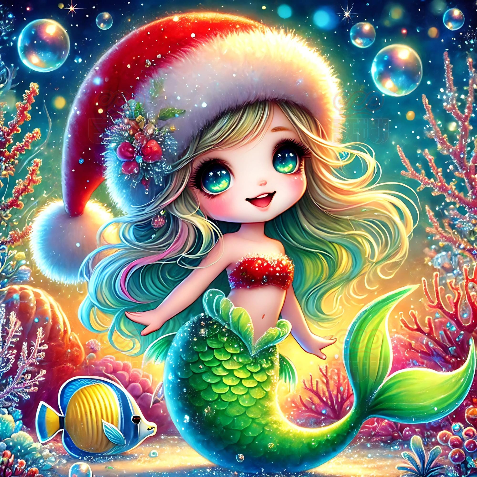 Watercolor Christmas Mermaid Clipart,10 High Quality Jpgs,cute Mermaid ...