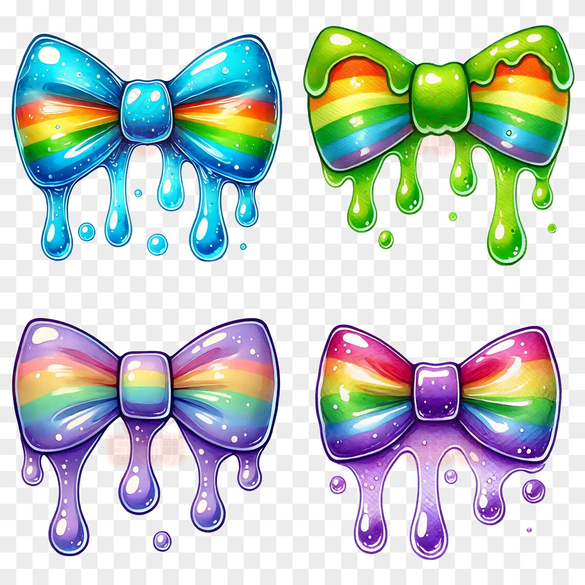 Watercolor Dripping Star Heart and Bow Clipart,16 High Quality Pngs ...