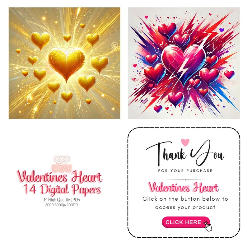 Valentines Heart Clipart,14 High Quality Jpg,digital Paper,instant ...