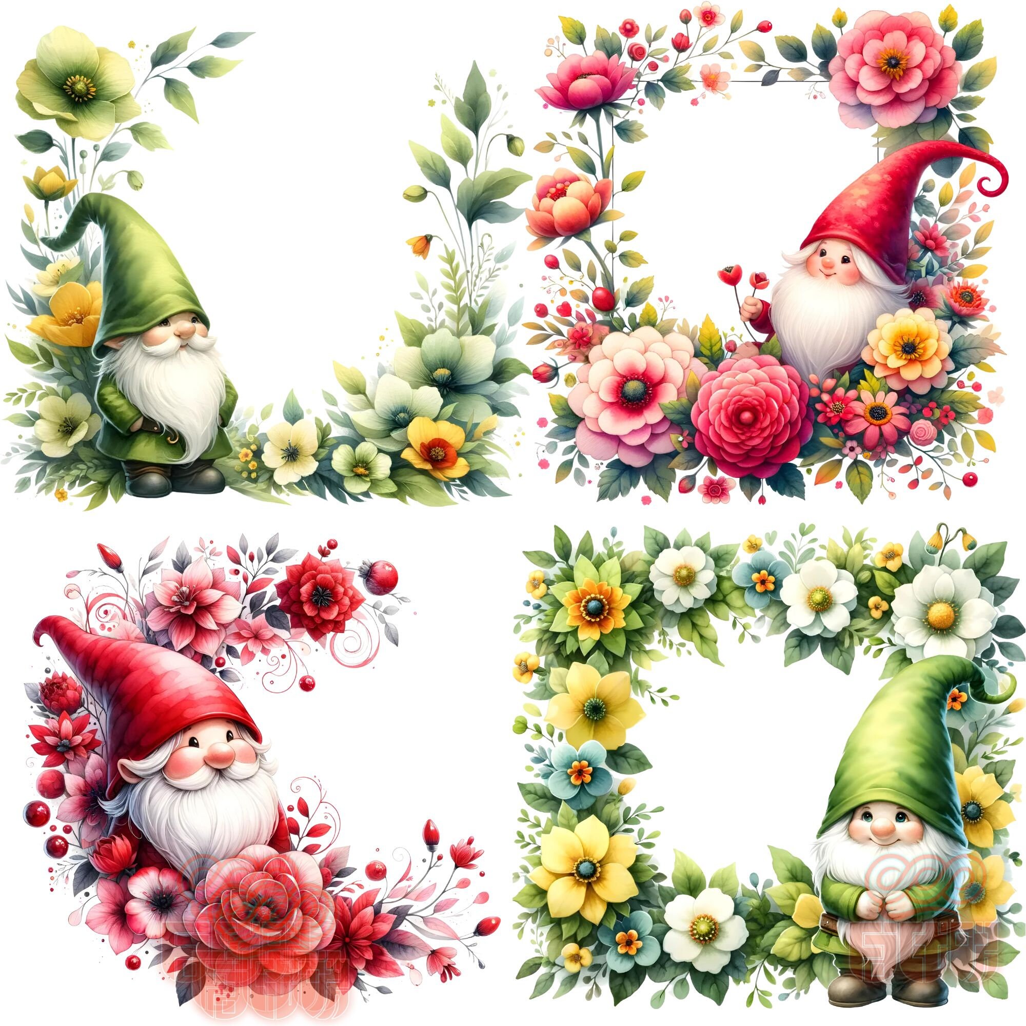 Floral Gnome Clipart, Gnome Clipart Border, Gnome Clipart, Clip Art ...