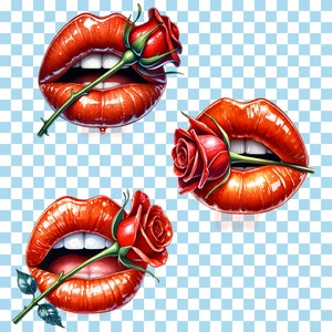 Watercolor Rose Lips Clipart,13 High Quality Pngs,lips and Rose Clipart ...