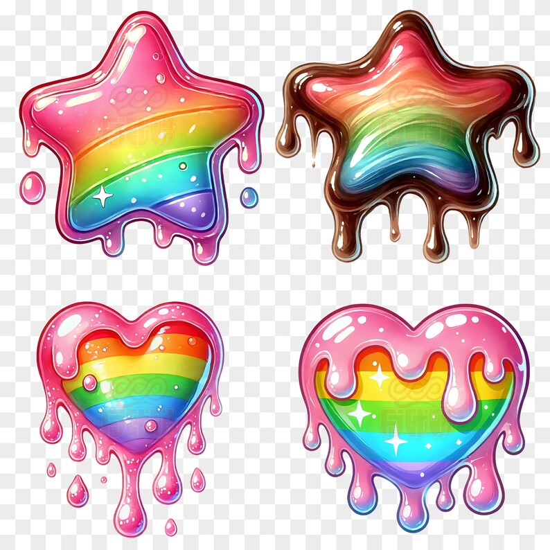 Watercolor Dripping Star Heart and Bow Clipart,16 High Quality Pngs ...