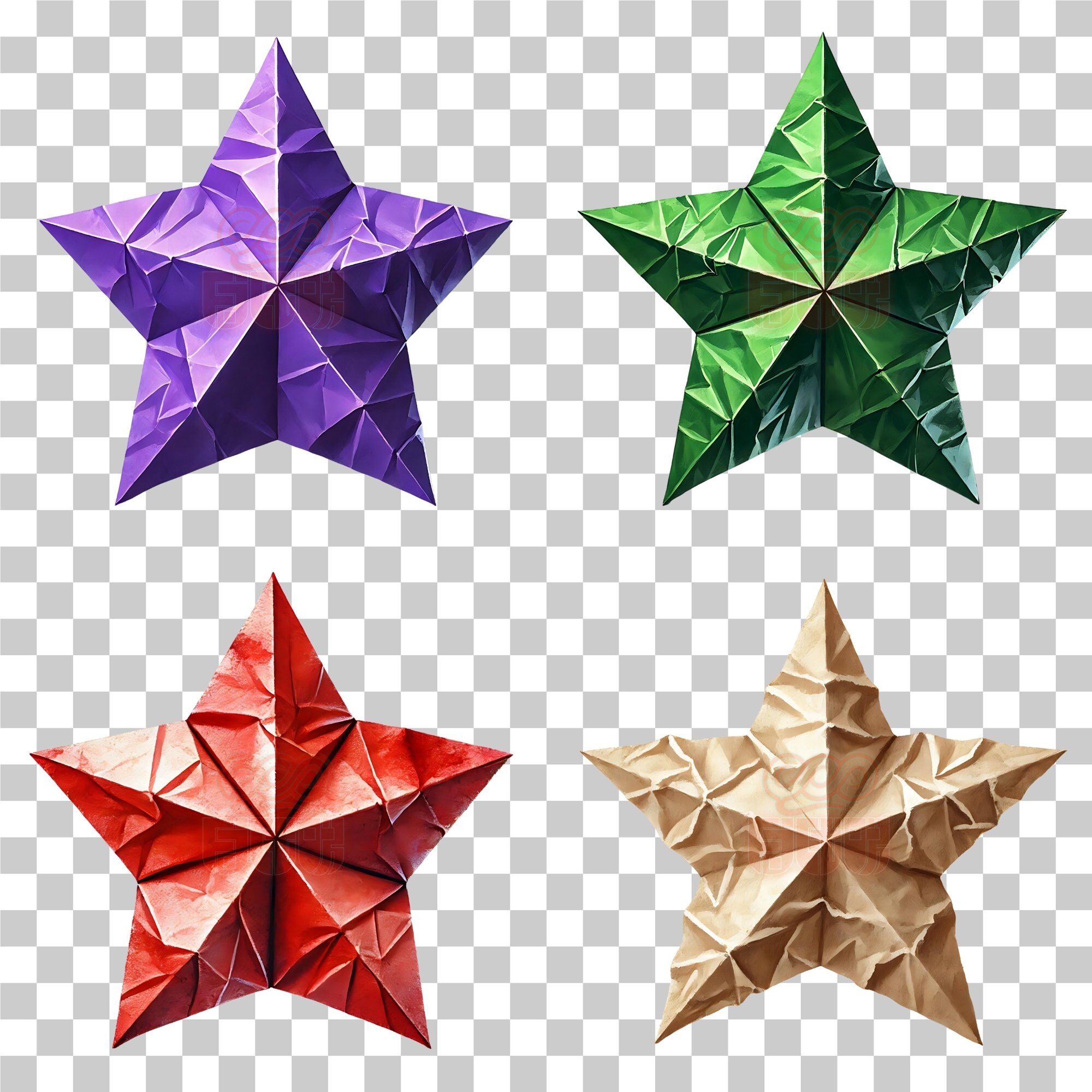 Watercolor Paper Star Clipart,16 High Quality Pngs,cute Folding Paper ...