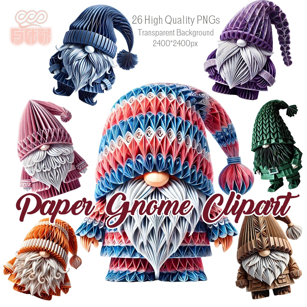 Folding Paper Gnome Clipart,26 High Quality Pngs,cute Paper Gnome Png ...