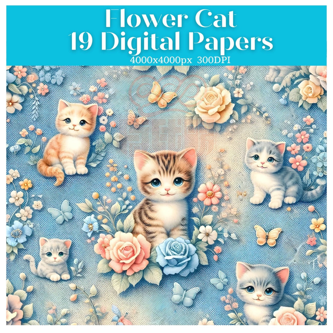 19 Flower Cat Digital Papers | Flower Cat Background |digital Paper ...