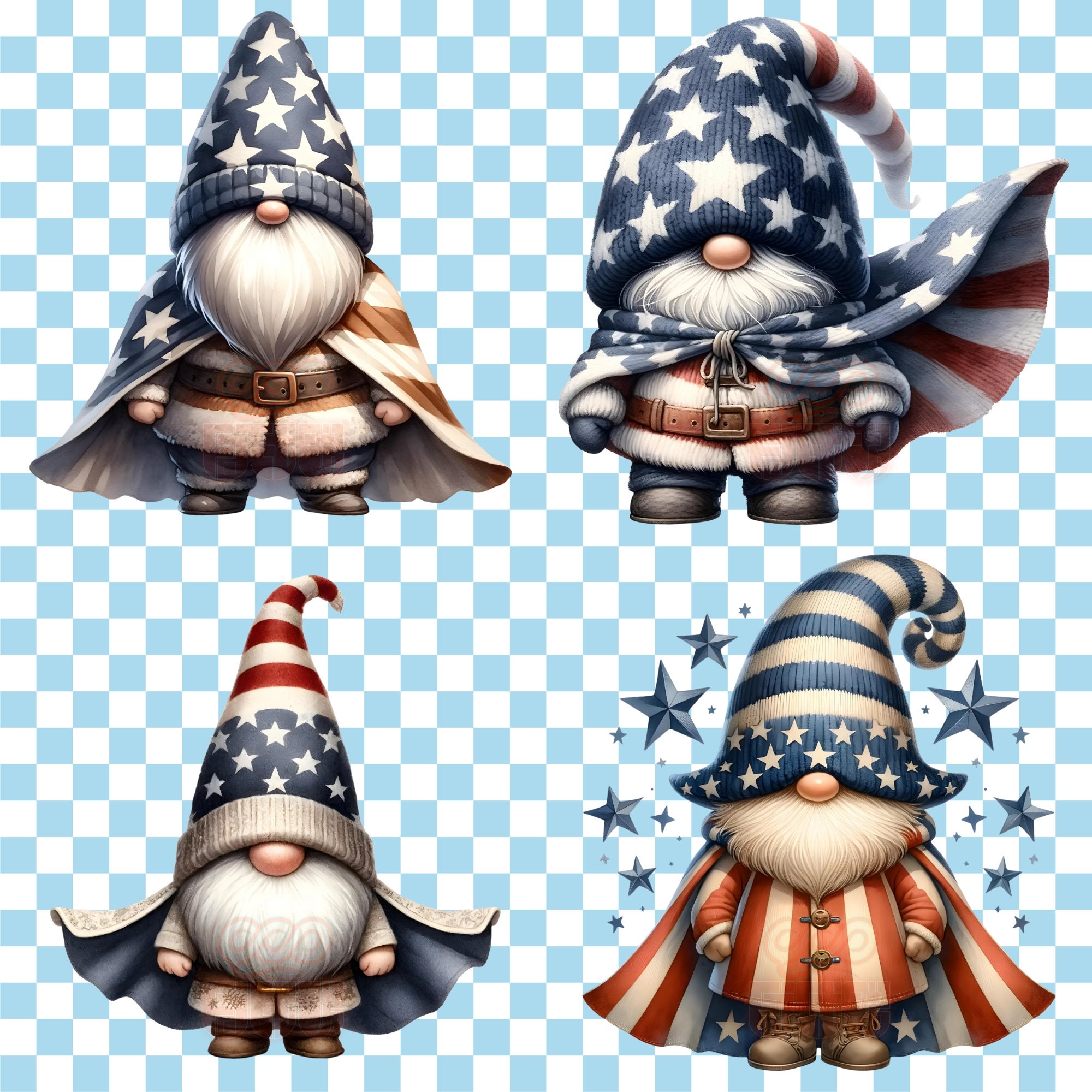 Watercolor Patriotic Gnome Clipart,15 High Quality Pngs,patriotic Gnome ...