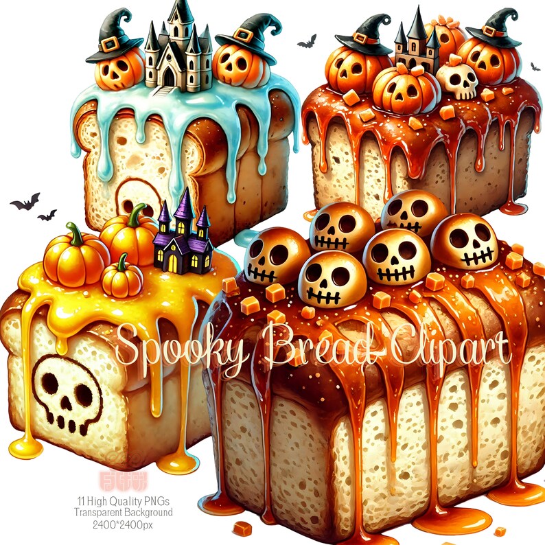 Watercolor Spooky Halloween Bread Clipart,11 High Quality Pngs ...