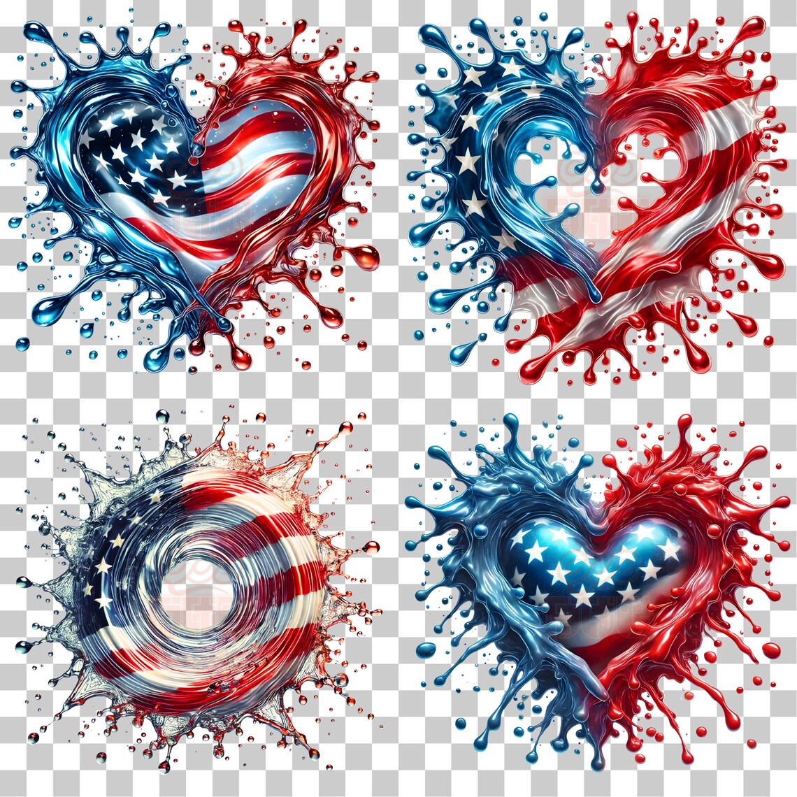 Watercolor Patriotic Wave Clipart,10 High Quality Pngs,water Splash ...