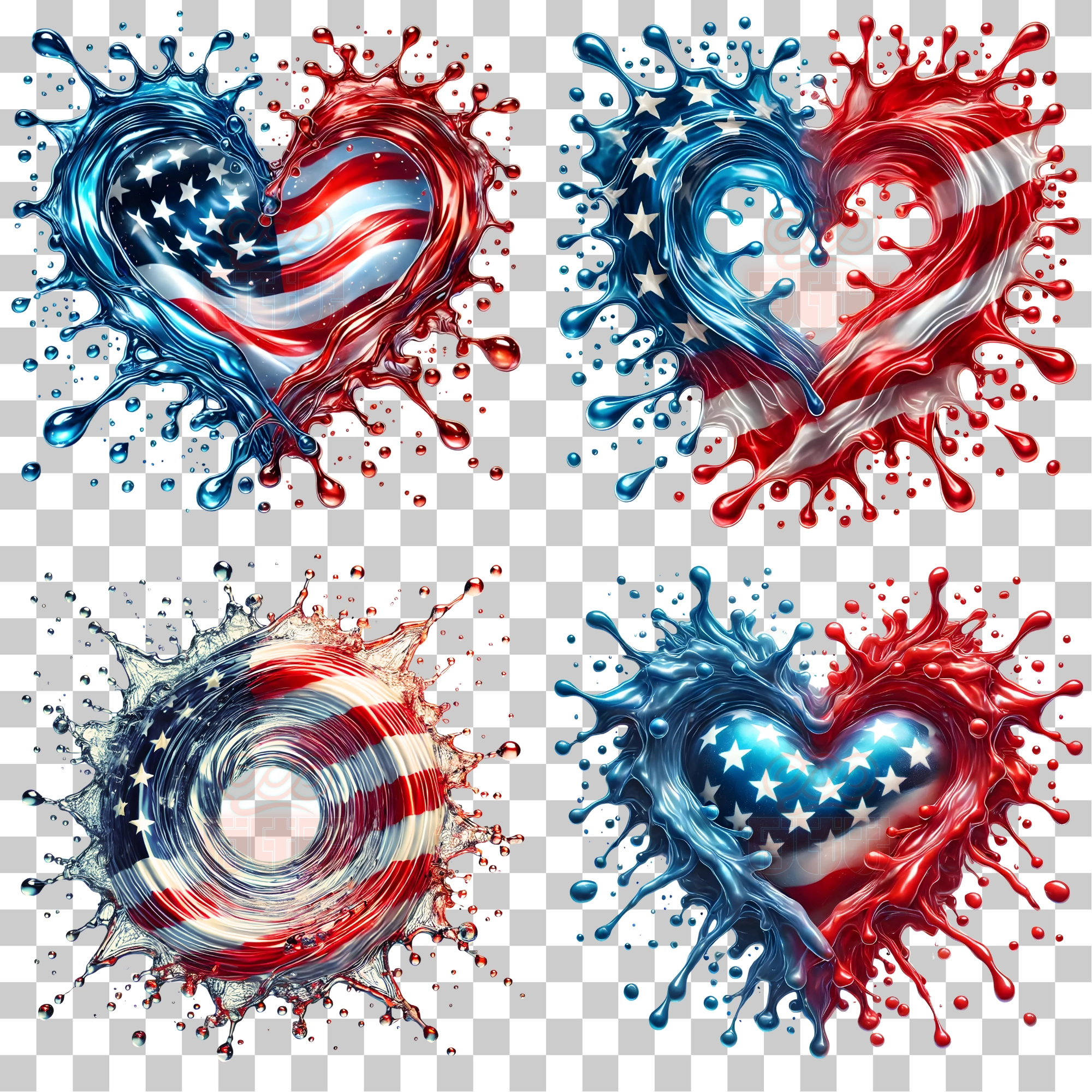 Watercolor Patriotic Wave Clipart,10 High Quality Pngs,water Splash ...
