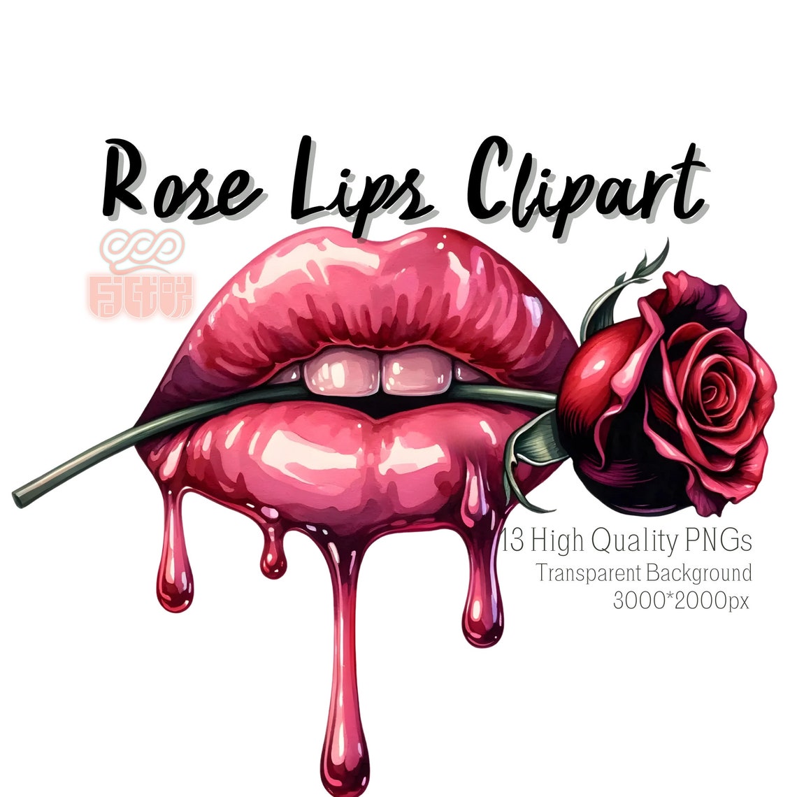 Watercolor Rose Lips Clipart,13 High Quality Pngs,lips and Rose Clipart ...