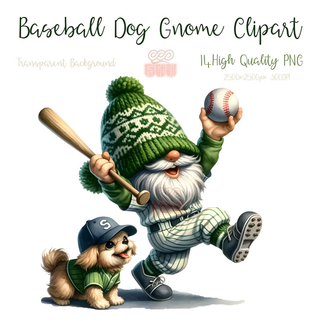 Baseball Dog Gnome Clipart, 14 High Quality PNG, Baseball PNG, Gnome ...