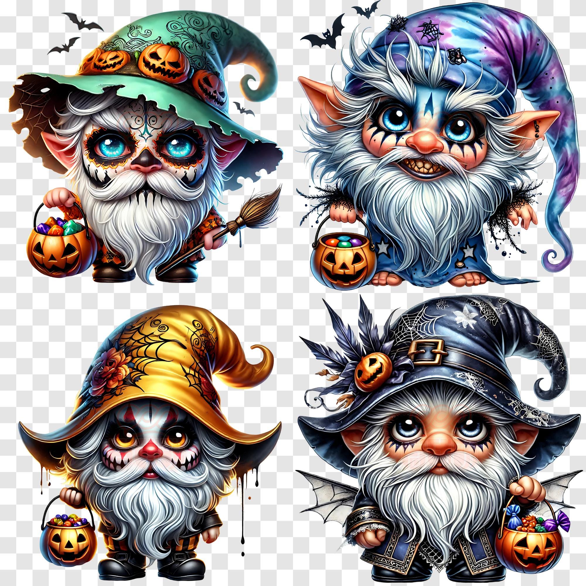 Watercolor Halloween Gnome Clipart: Spooky PNG Bundle (digital Download ...