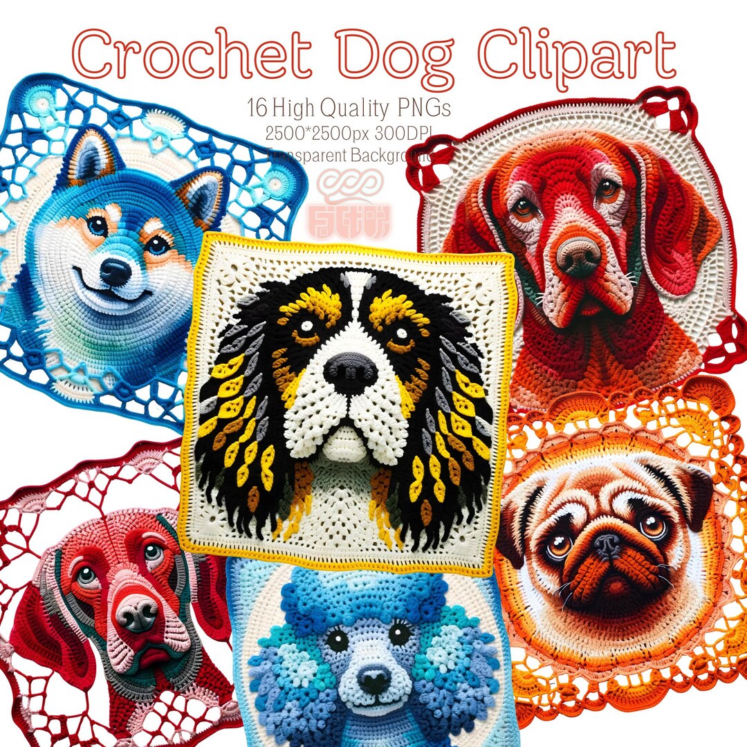 Crochet Dog Clipart | 16 High Quality Pngs | Cute Dog Crochet PNG | Dog ...