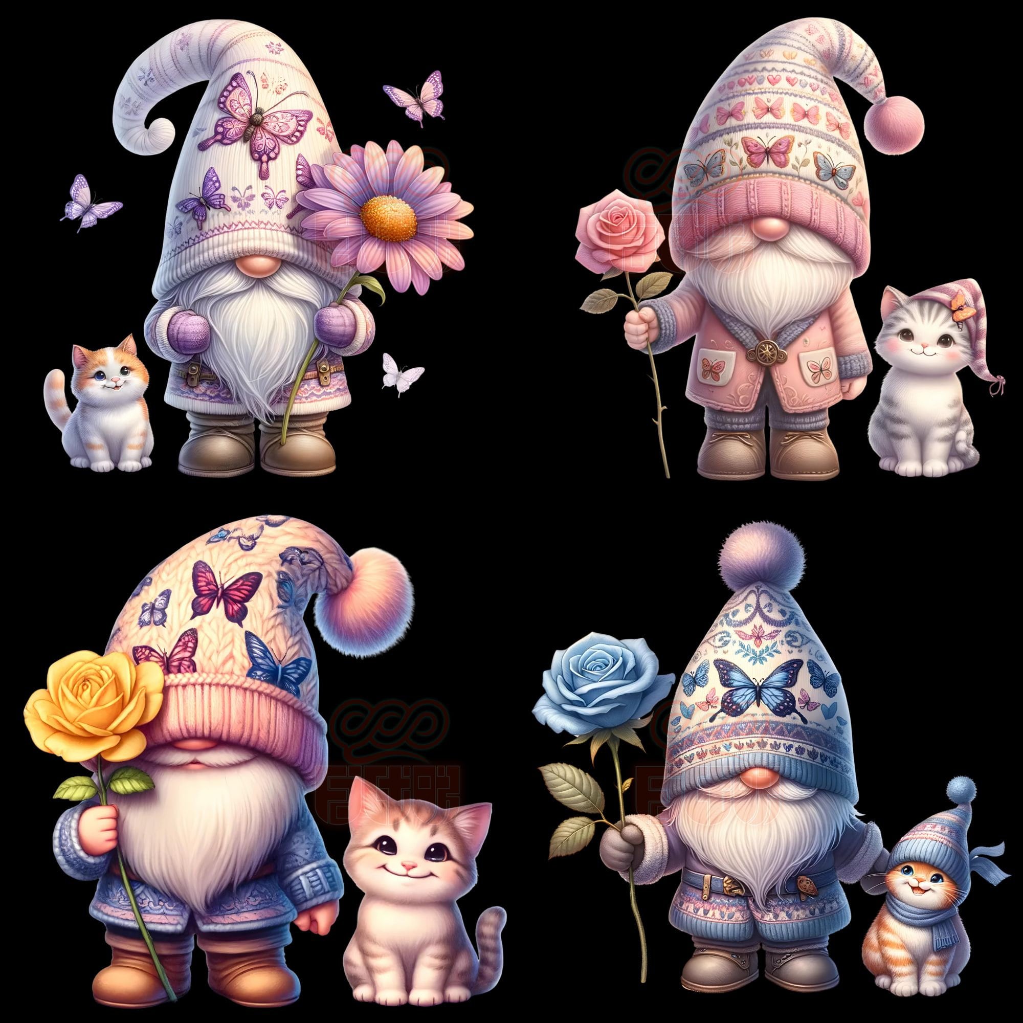 Flower Cat Gnome Clipart | 13 High Quality PNG | Flower Cat Gnome PNG ...