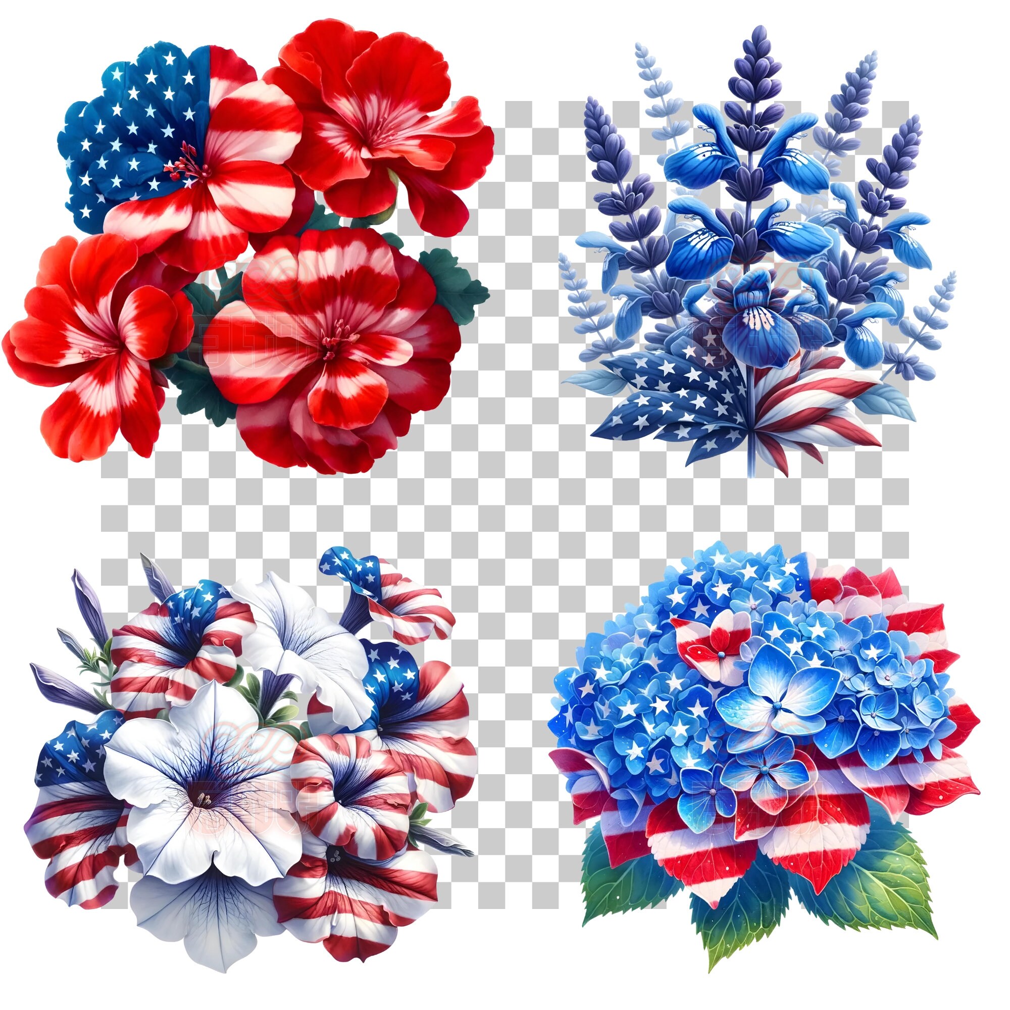 Watercolor Patriotic Flower Clipart, 20 High Quality Pngs, Watercolor ...
