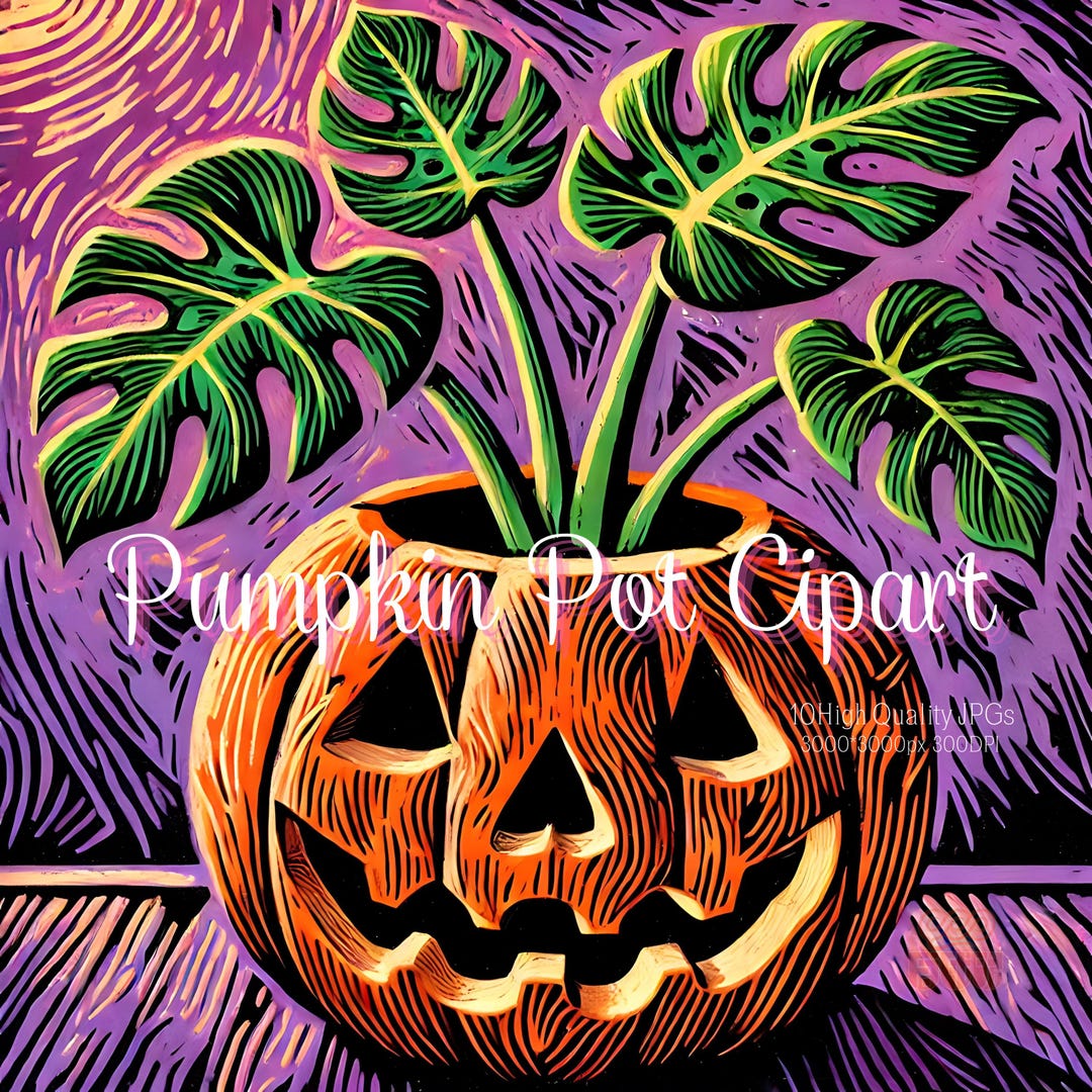 Spooky Pumpkin Pot Clipart: Halloween Monstera Plant (digital Download ...