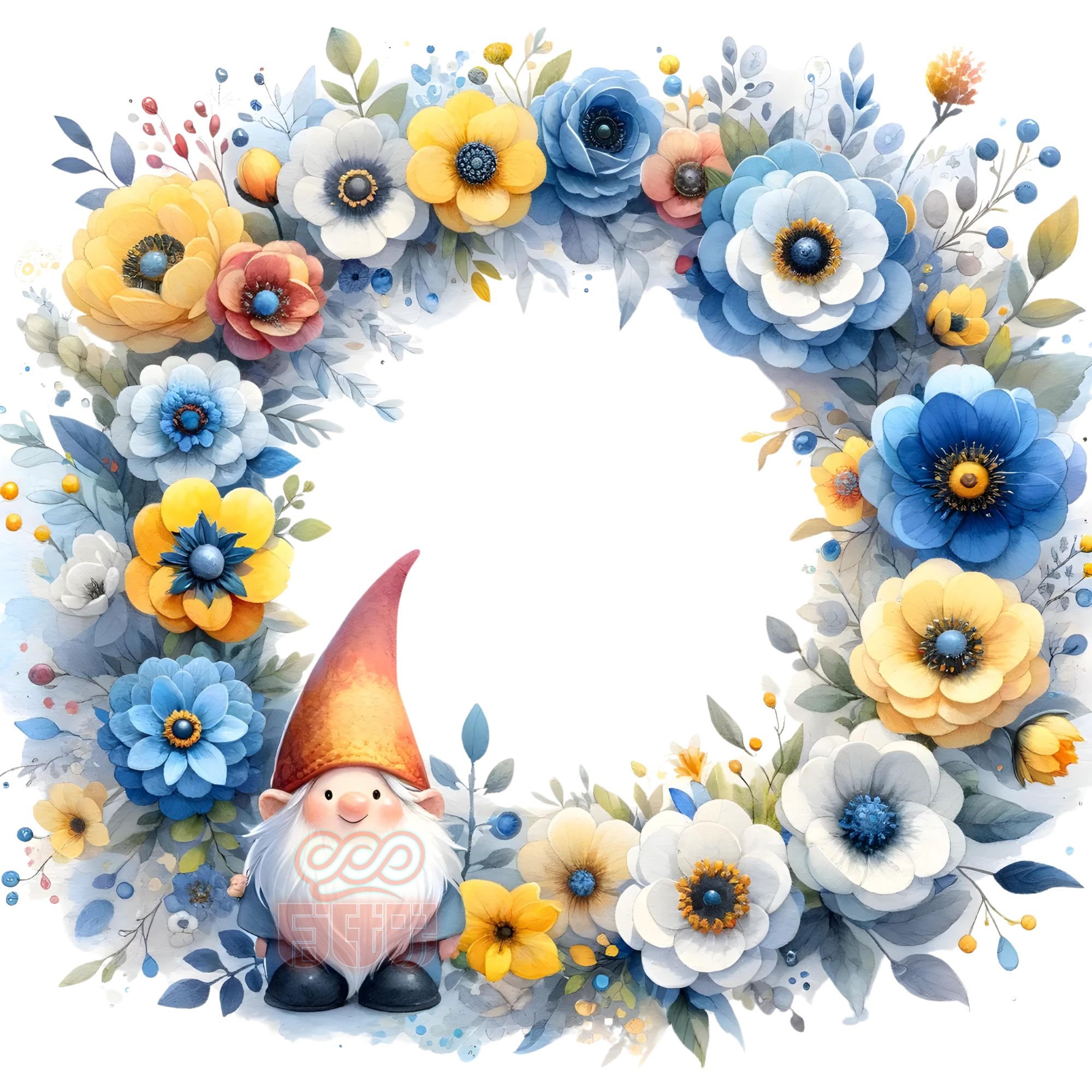 Floral Gnome Clipart, Gnome Clipart Border, Gnome Clipart, Clip Art ...