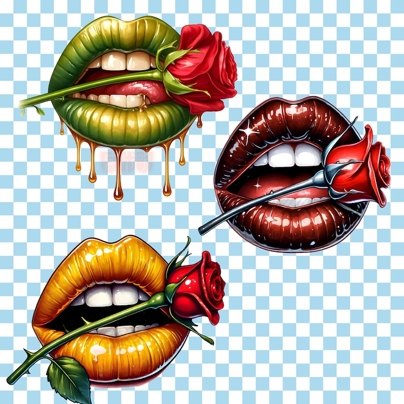 Watercolor Rose Lips Clipart,13 High Quality Pngs,lips and Rose Clipart ...