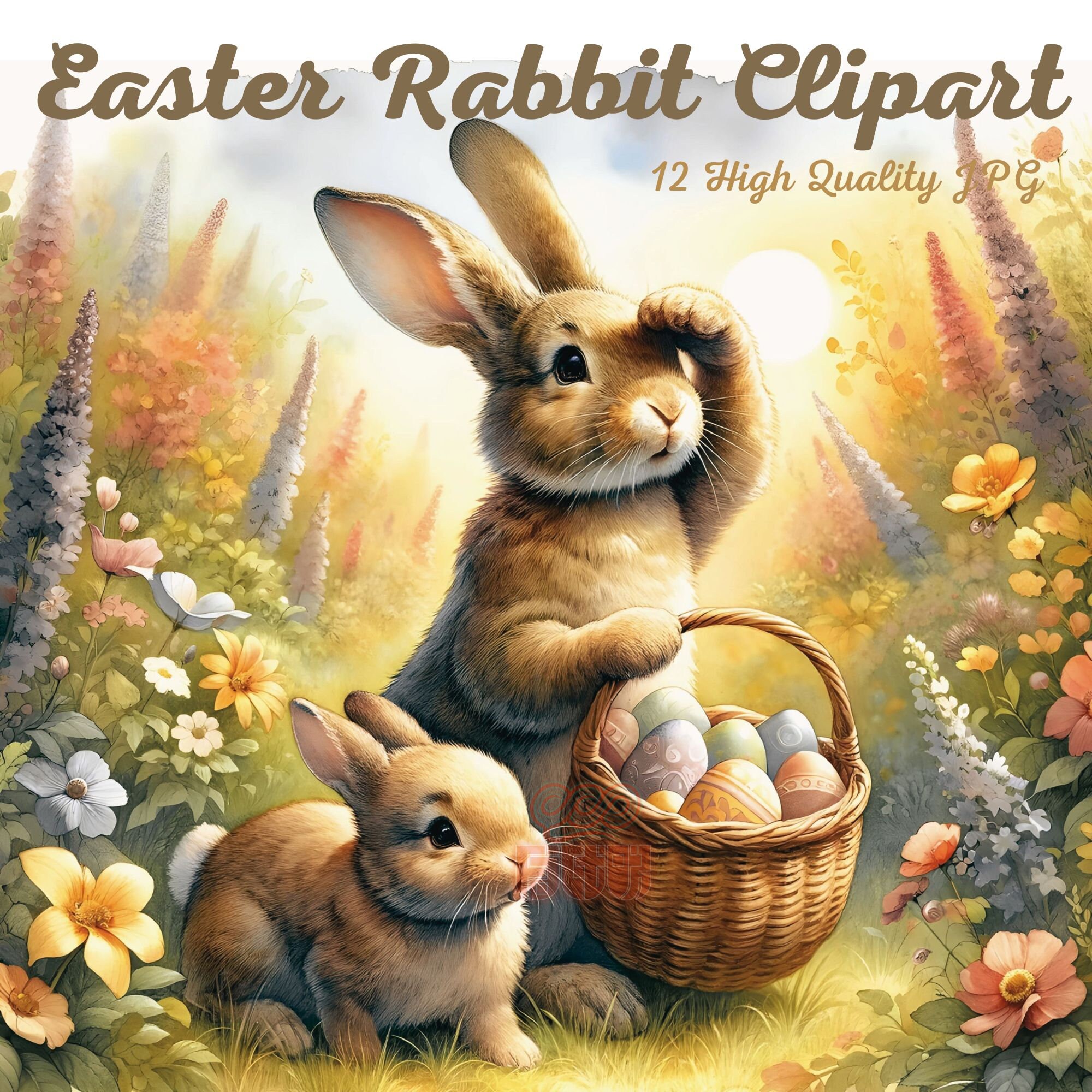 Easter Rabbit Clipart Watercolor Rabbits JPG ,digital Image Downloads ...