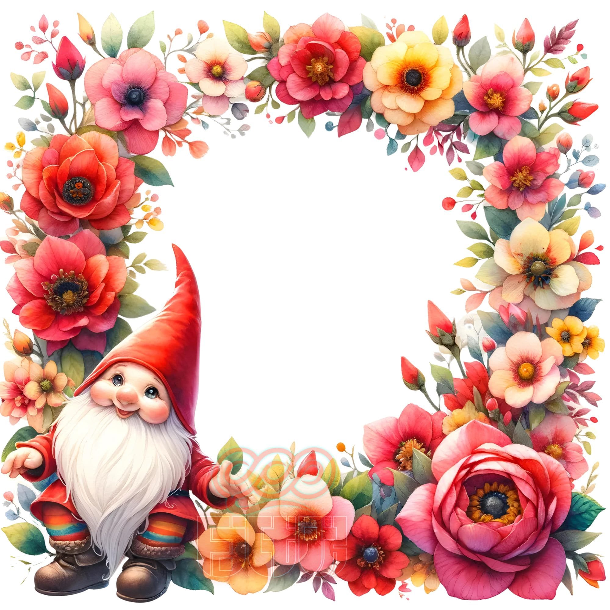 Floral Gnome Clipart, Gnome Clipart Border, Gnome Clipart, Clip Art ...