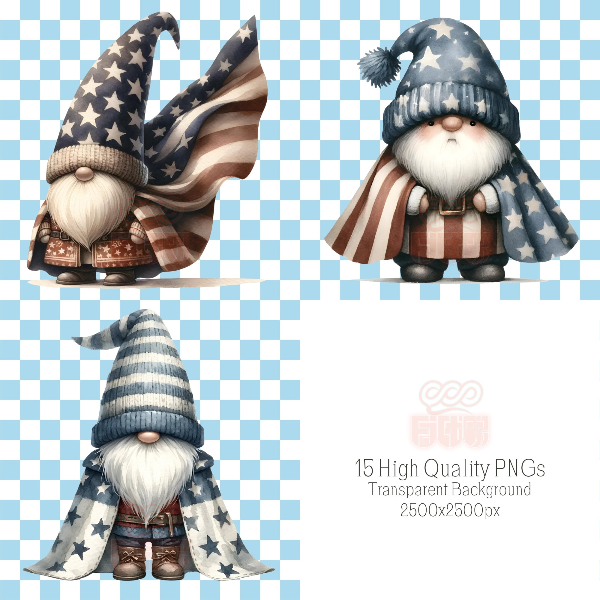 Watercolor Patriotic Gnome Clipart,15 High Quality Pngs,patriotic Gnome ...