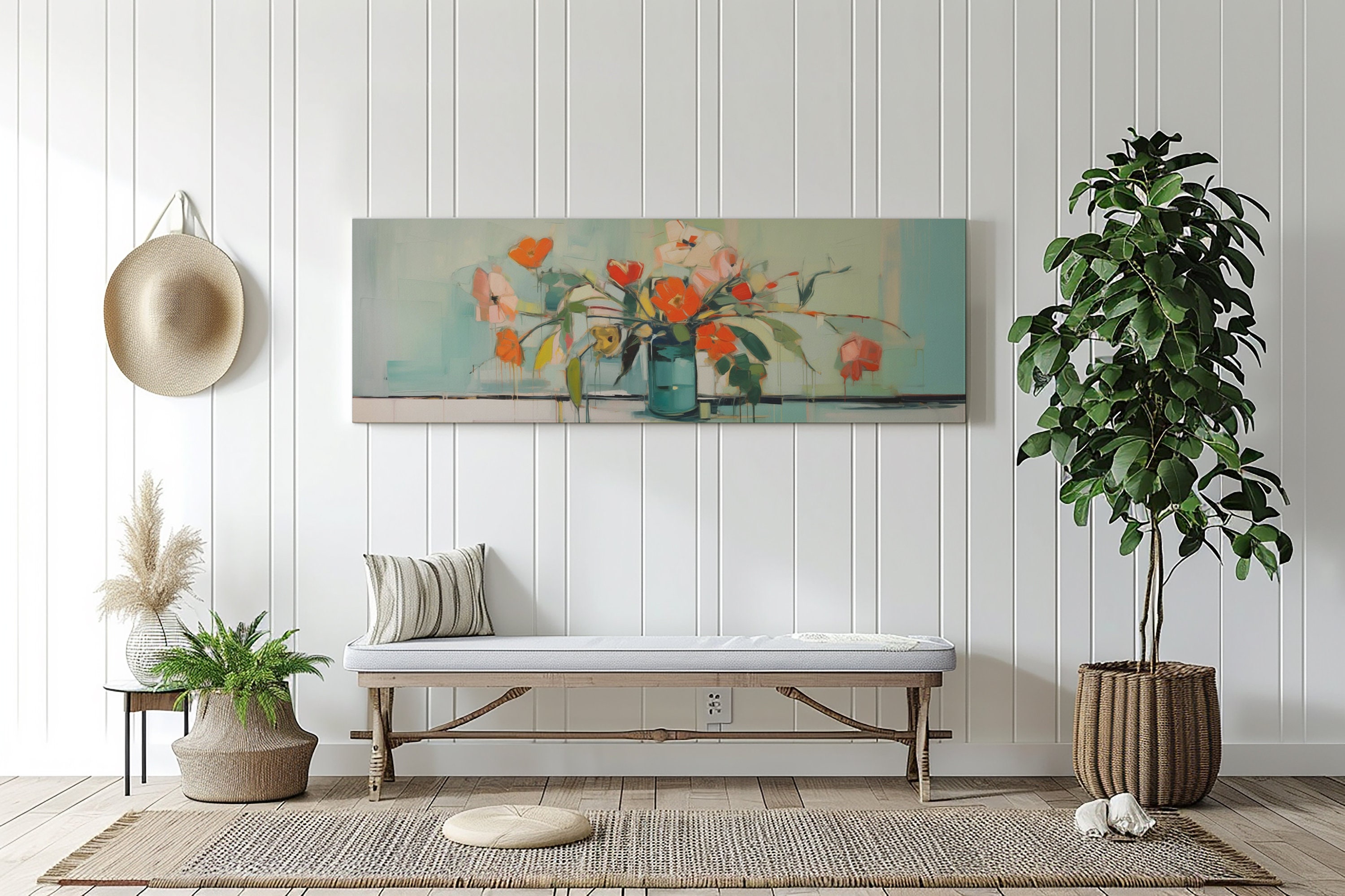 Floral Harmony Long Narrow Canvas Art Panoramic Wall Art Large ...