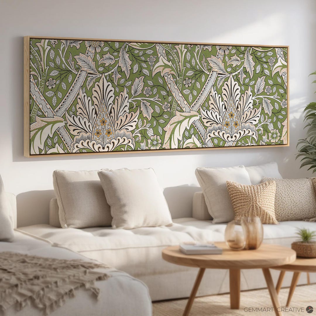 William Morris Green Floral Canvas Print | Botanical Plant Patterns ...