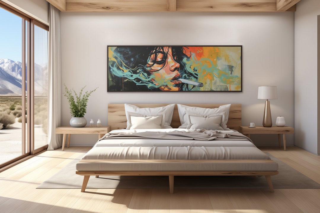 Woman Who is Smoking Canvas Wall Art Panoramic Horizontal Art Print ...