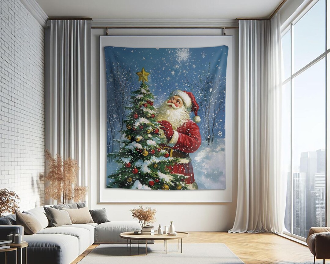 Santa Claus and Christmas Tree Tapestry | Festive Holiday Home ...