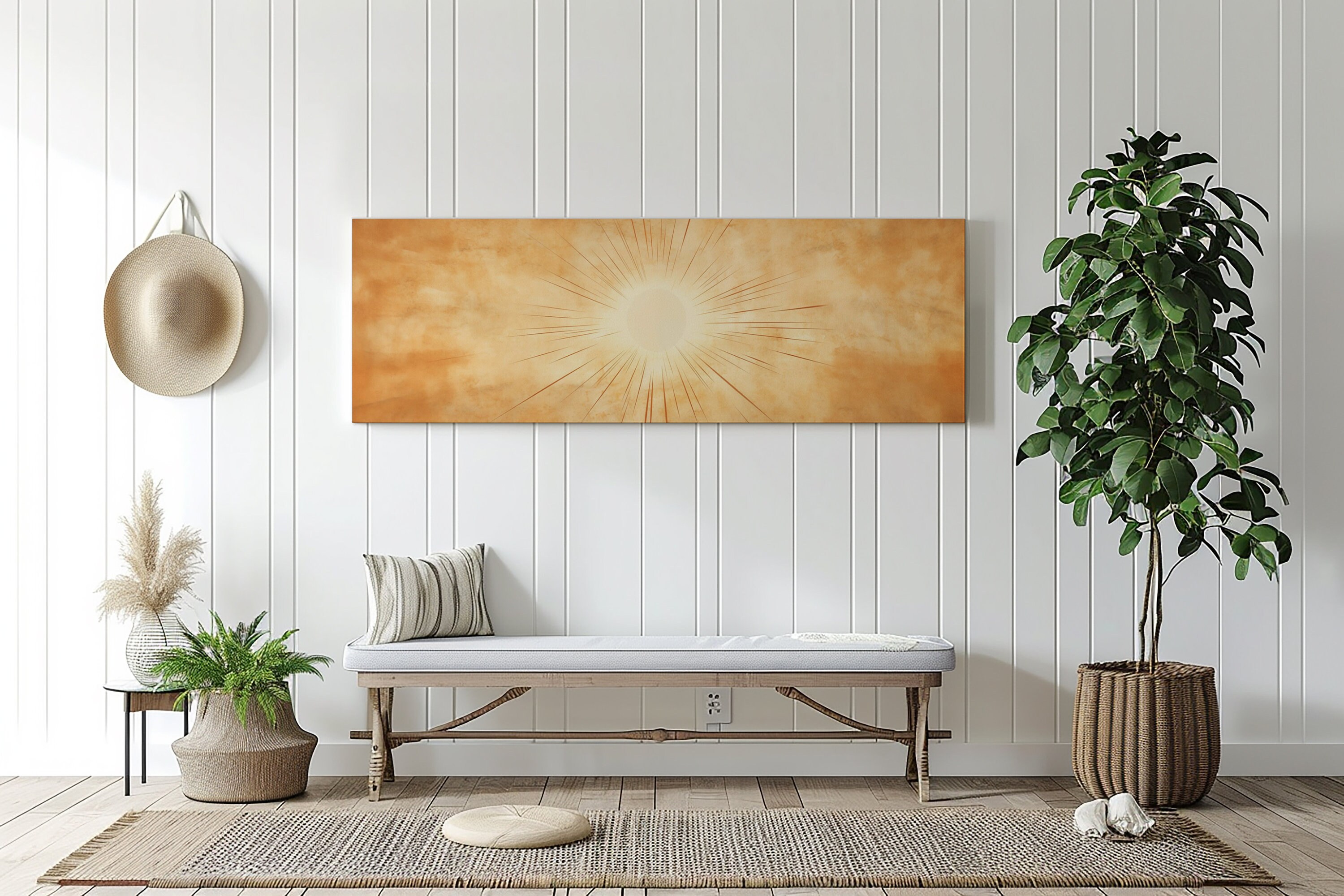 Sun Long Horizontal Wall Art Boho Wall Art Mid Century Modern Canvas ...