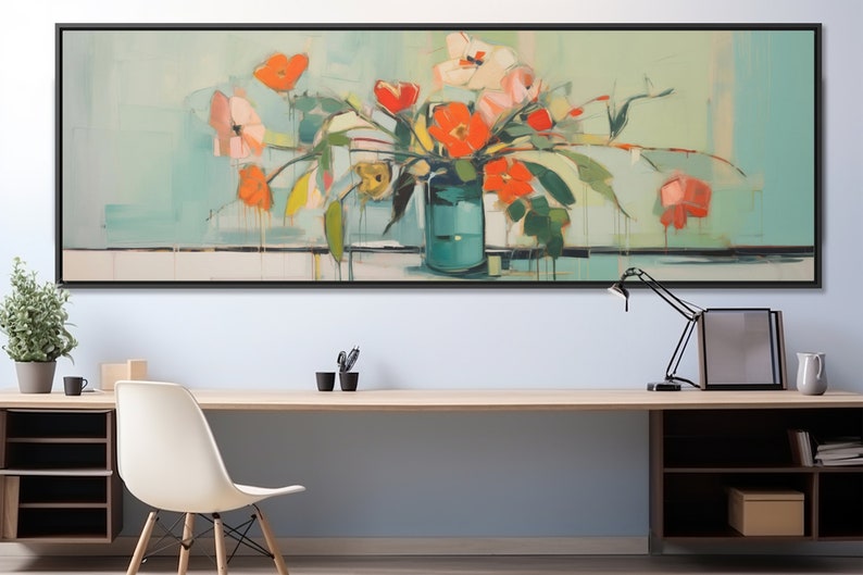 Floral Harmony Long Narrow Canvas Art Panoramic Wall Art Large ...