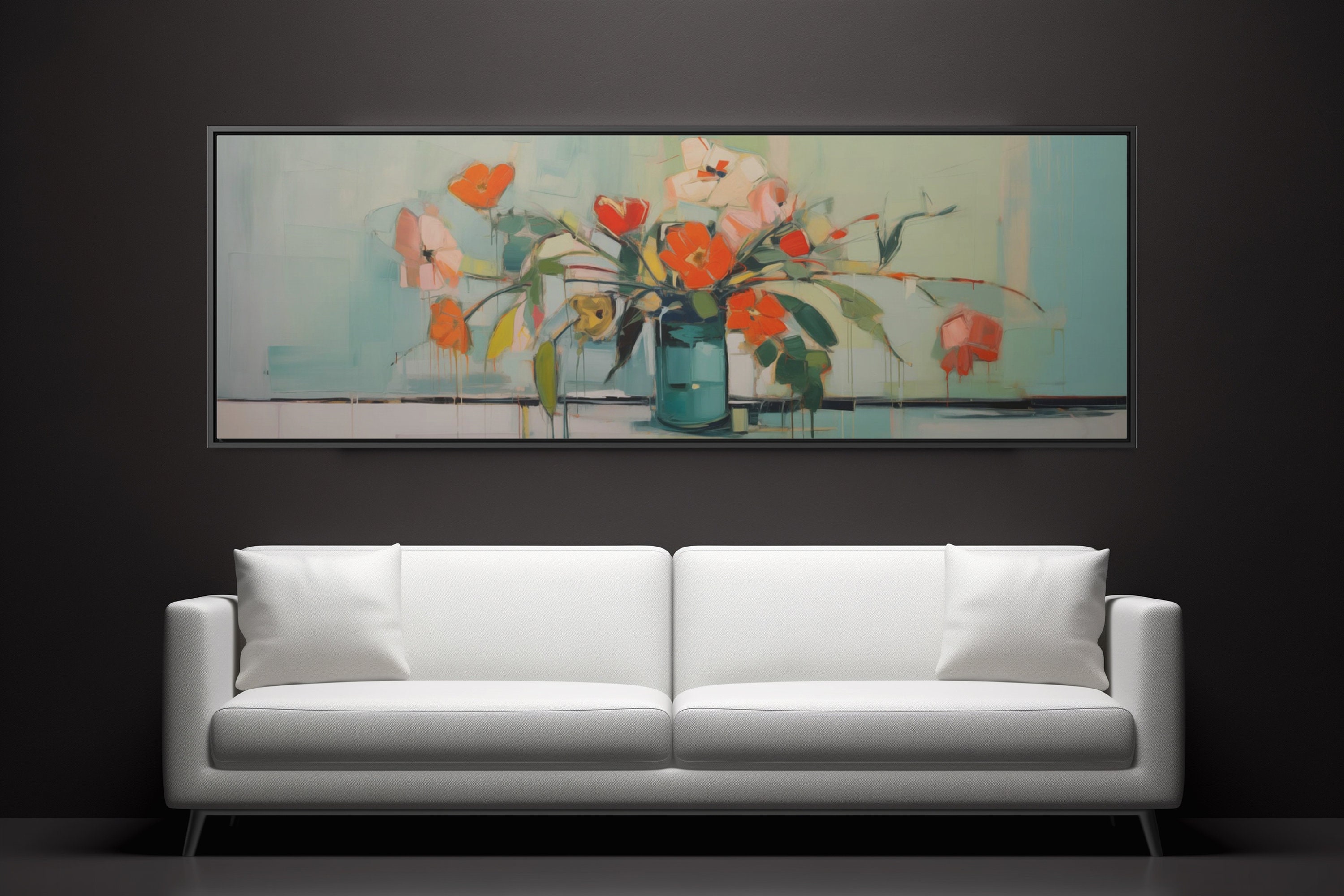 Floral Harmony Long Narrow Canvas Art Panoramic Wall Art Large ...