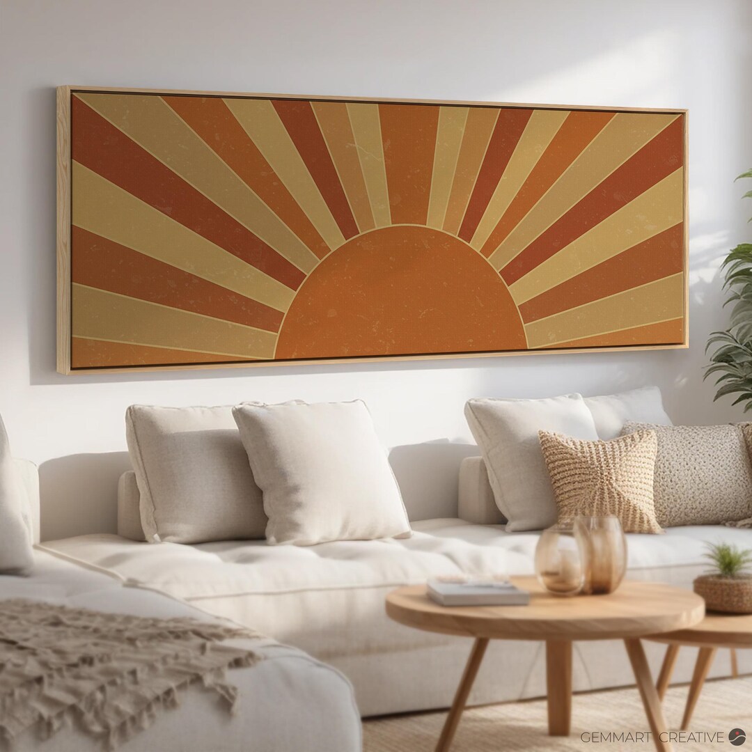 Retro Sunburst Wall Art | Mid Century Modern Sunset Canvas, Boho Sun ...