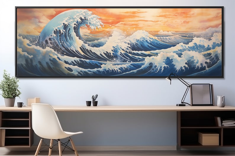 The Great Wave Panoramic Wall Art Sea Waves Canvas Prints Framed ...