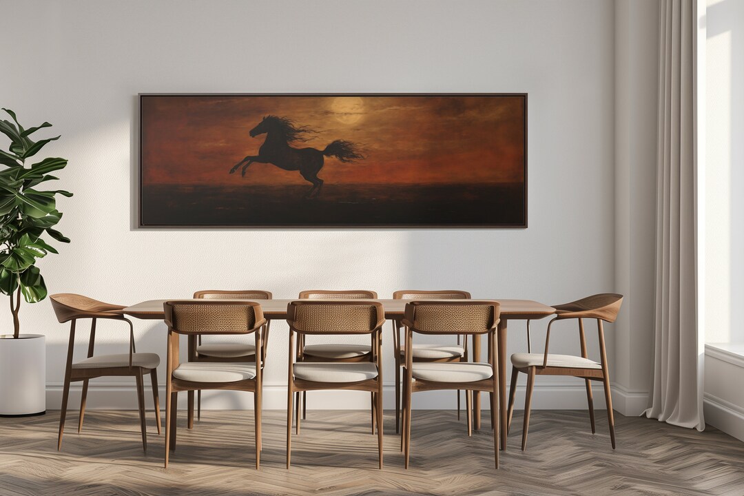 Black Horse Wall Art Farm Animal Canvas Print Long Horizontal Art ...
