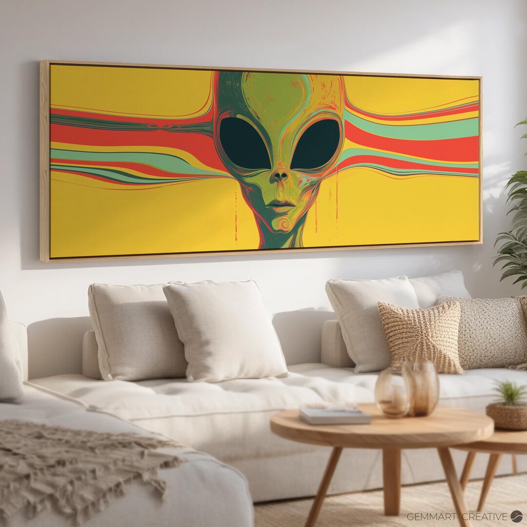 Alien Pop Art Panoramic Wall Art | Vibrant Futuristic Canvas Print ...