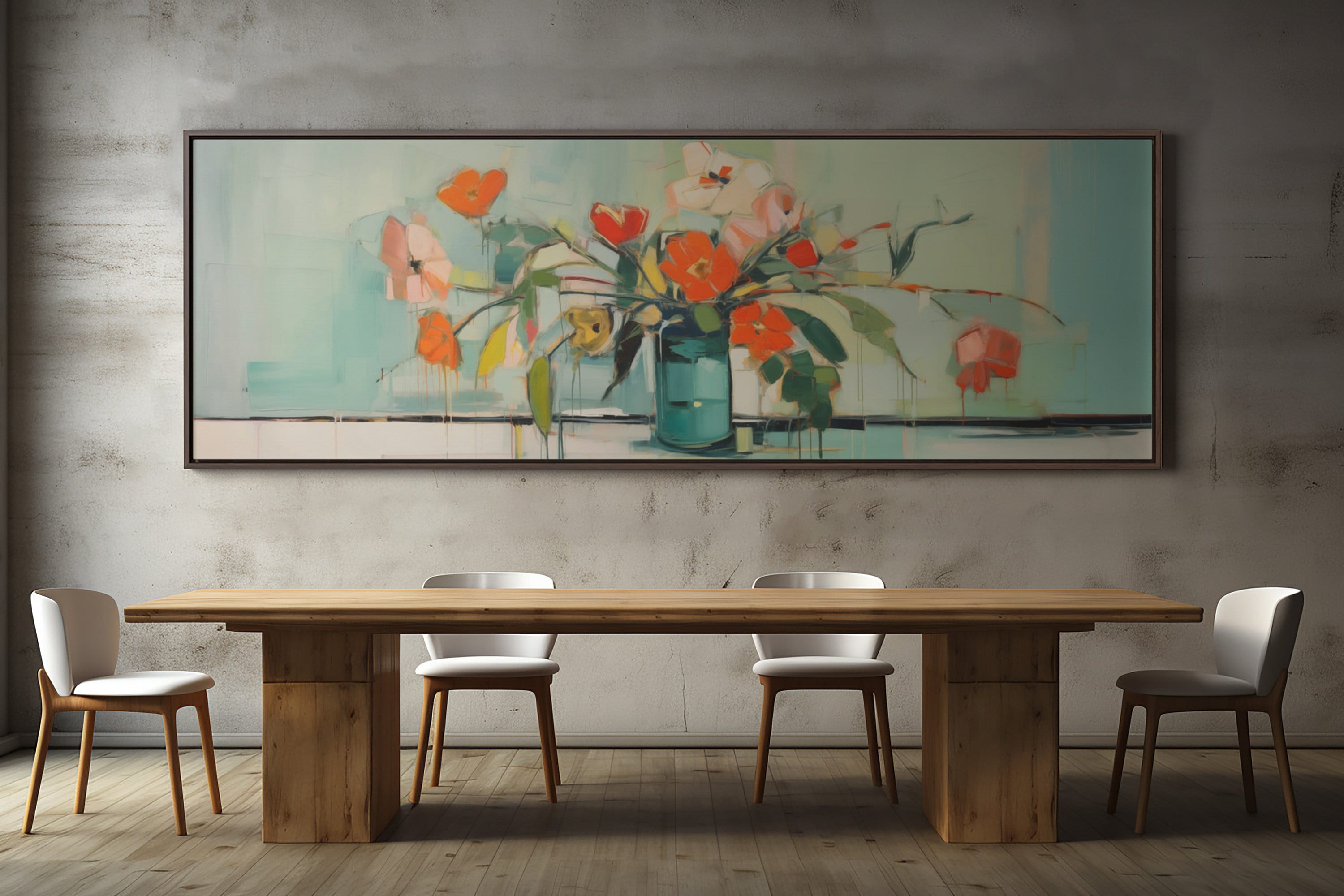 Floral Harmony Long Narrow Canvas Art Panoramic Wall Art Large ...